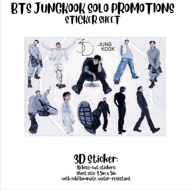 BTS Jungkook 3D Sticker Sticker Sheet Fanmade JK Solo Album | Lazada PH