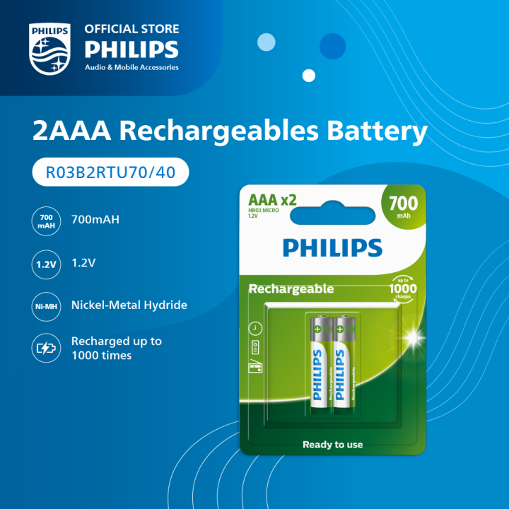Philips Multilife NiMH Rechargeable Battery 2AAA, 700mAh Nickel-Metal ...