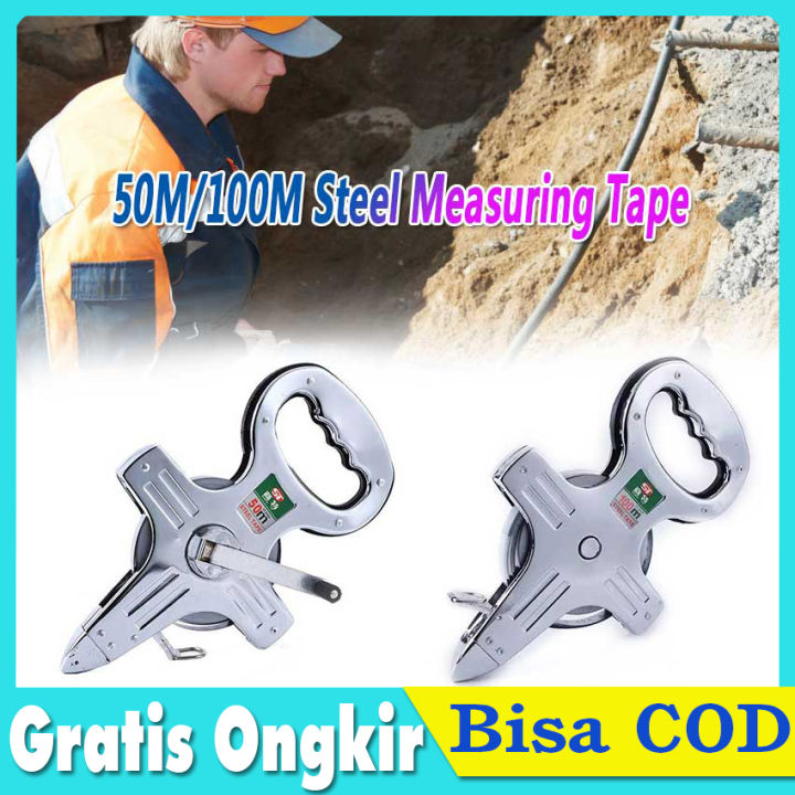 【Dikirim Dlm 24jam】 Stainless Steel Meteran Tancap 100 Meter Meteran Roll Plat 50M Meteran Fiber ...