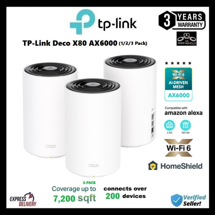 TP-Link Deco X80 AX6000 Whole Home AI-Driven 2.5G Dual-Band Mesh WiFi 6 ...