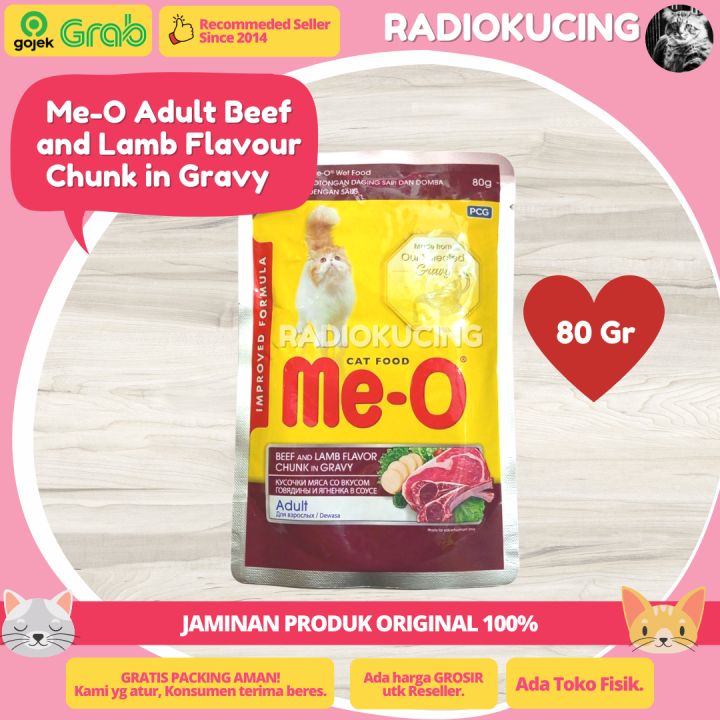 Me-O Meo Adult Beef and Lamb Flavor Chunk in Gravy 80 gr Pouch Wet Food ...