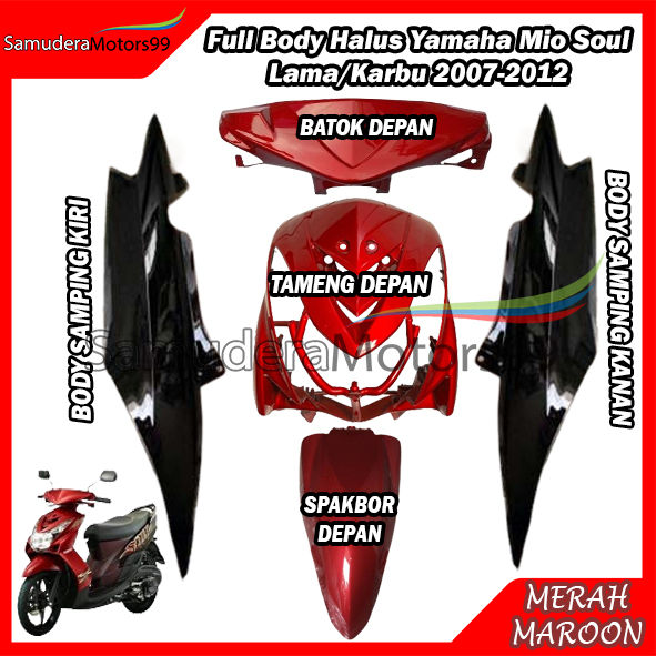 Full Body Bodi Halus Yamaha Mio Soul Merah Maroon Body Hitam 2007-2012 ...