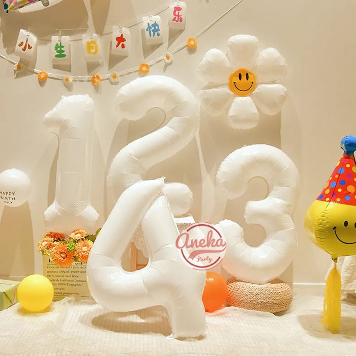 Balon Angka Jumbo PUTIH 80 Cm / Balon Foil Angka Besar / balon nomor ...