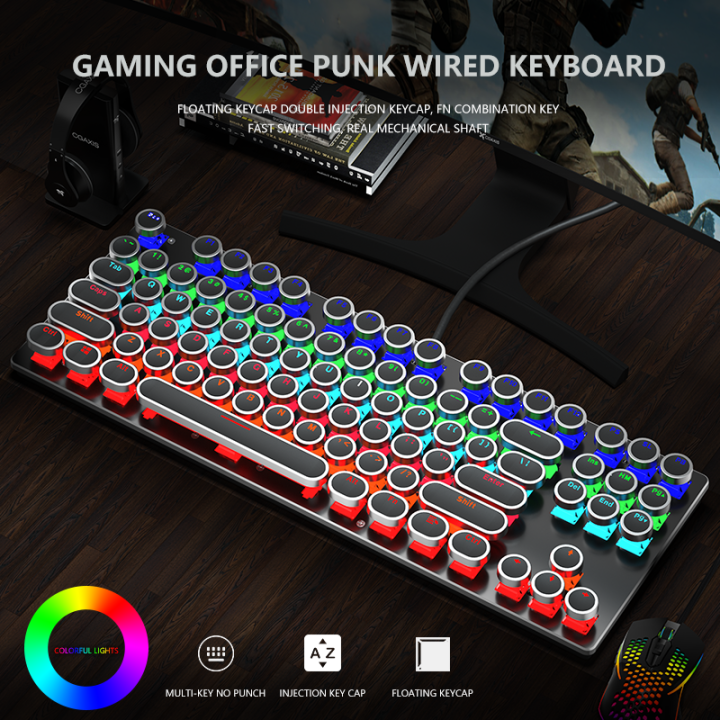 Leaven K550 Mechanical Gaming Keyboard Punk Retro Typewriter RGB TKL Keyboard for Laptop Macbook ...