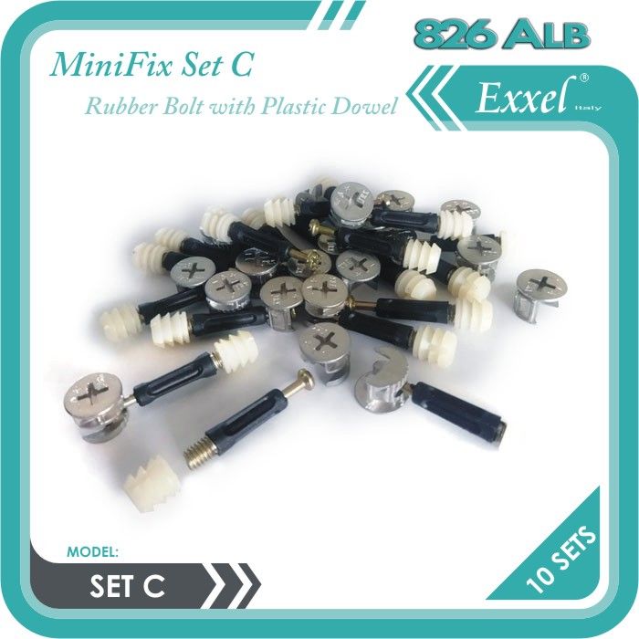 MiniFix Set Screw (Metal Bolt, Metal Casing with Plastic Dowel) 10sets ...
