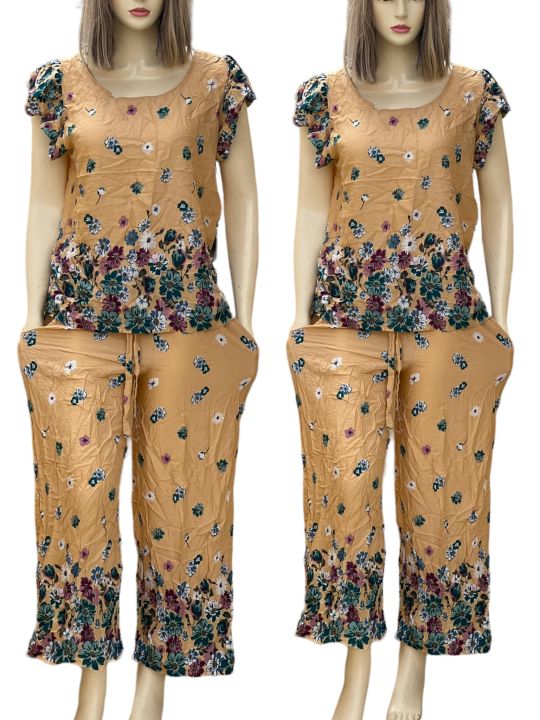 FLORAL HIGHEND RAFFLE SQUARENECK TOP TERNO SQUAREPANTS WITH POCKET ...
