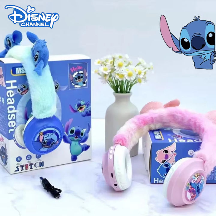 Disney Stitch Bluetooth Headphones Angel Head Mounted Wireless Plush ...