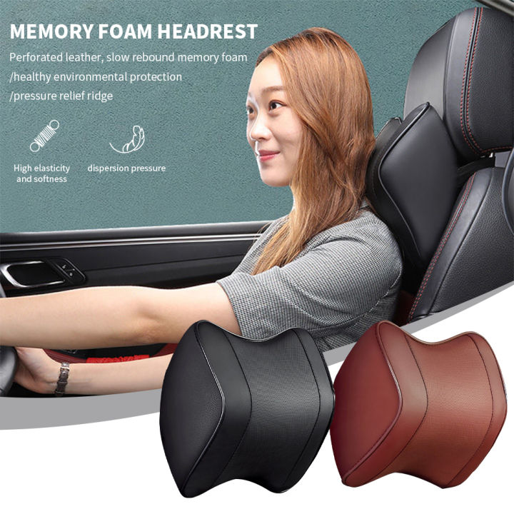[1PC]Car Seat Headrest Leather Soft Memory Foam Neck Pillow Head Neck ...