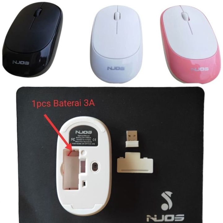 Mouse Wireless Laptop PC Tanpa Kabel / Mouse W2 Nuos 2,4 GHZ Usb ...