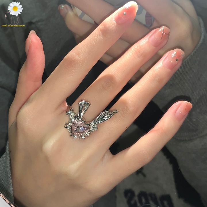 Lovely Rabbit Ear Adjustable Rings Shiny Bunny Zircon Rings Jewelry ...