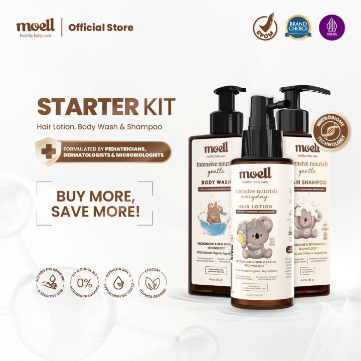 Moell Starter Kit - Hair Lotion 100ml & Body Wash 185gr & Shampoo 185gr ...