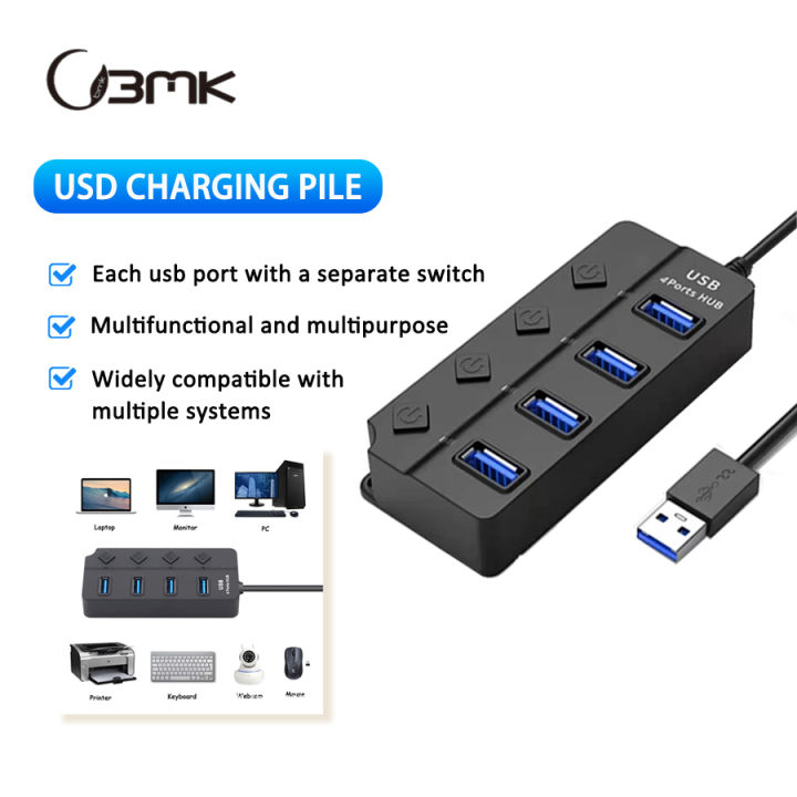 BMK 4-Port 2.0 USB HUB Splitter High Speed Multi-Splitter USB Adapter ...