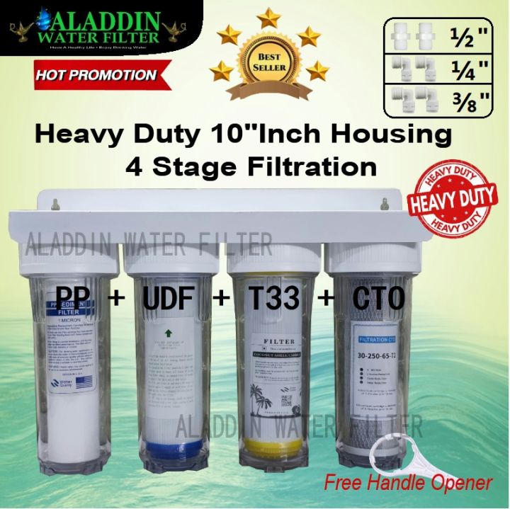 Heavy Duty 10" 4 Stage WATER FILTER /FULL Set with PP , UDF, T33 , CTO ...