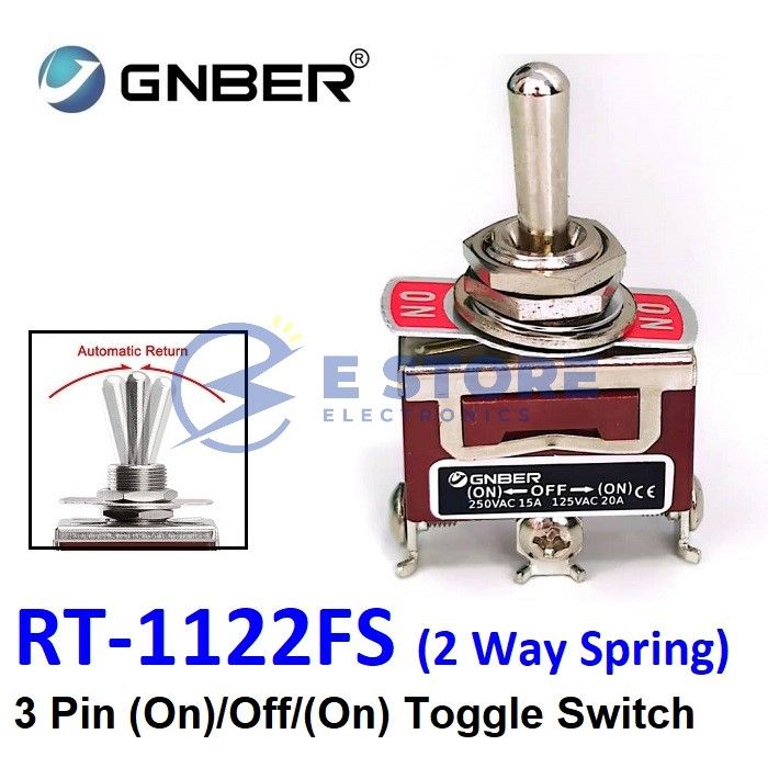 GNBER RT-1122FS Toggle Switch SPDT (ON)/Off/(ON) 3 Pin 15A 250VAC ...