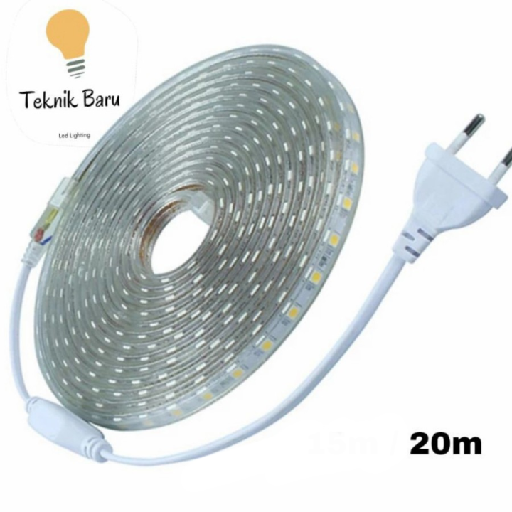 Paket 20M Lampu LED Strip Selang 5050 AC 220V Hias 20 meter biru PLAFON ...