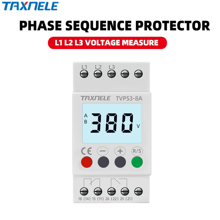3 Phase 380VAC Adjustable Under Over Voltage Protector Voltage Monitoring Meter Sequence ...