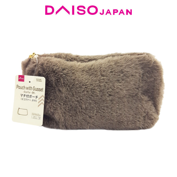 Daiso Brown Eco-Fur Pouch with Gusset | Lazada PH