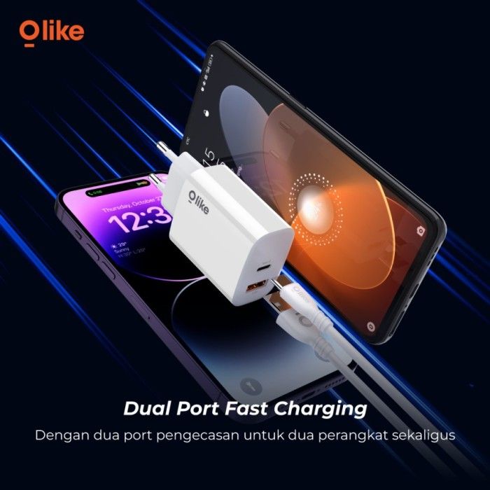 Olike C400 Charger Adaptor USB-C PD 20W + USB-A QC 18W Fast Charging ...