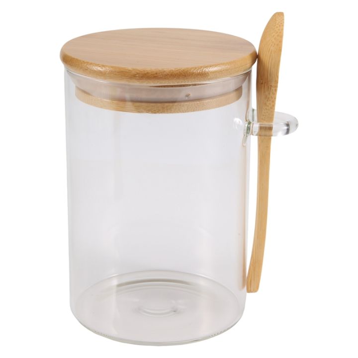 (IJXO) Glass Food Airtight Canister Castor Lid Storage Tank Jar Bamboo ...