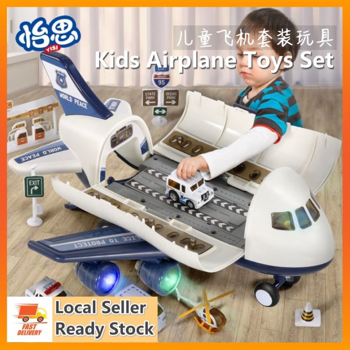 Kids Airplane Toy Set ♡ Kids Storage Airport Container Alloy Truck Toy ...