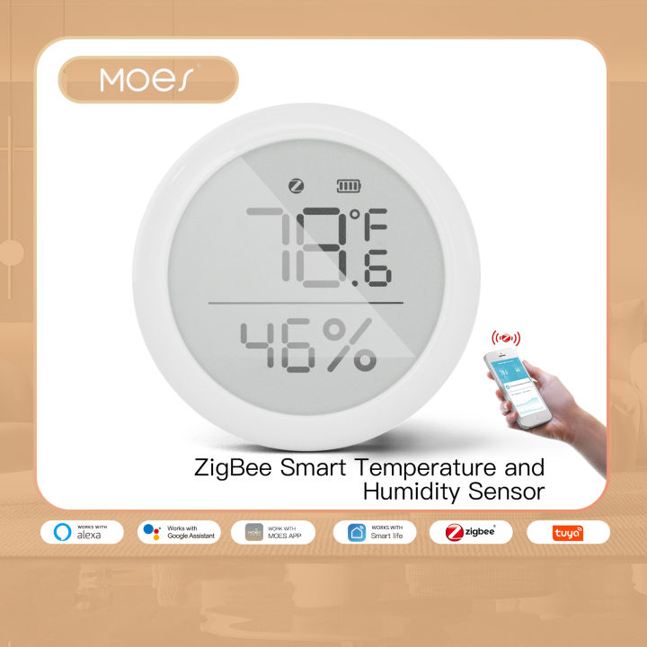 Moes Tuya Smart ZigBee Temperature and Humidity Sensor Indoor Hygrometer with LCD Display Remote ...