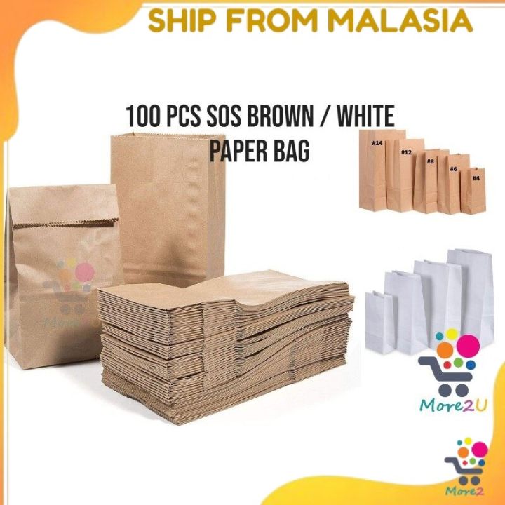 [100 keping] Beg Kertas SOS Kraft Coklat atau Putih / SOS Kraft Paper ...