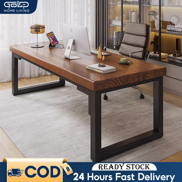 GOLD Solid Wood Office Table Computer Desk With Wood Board/Metal Frame ...