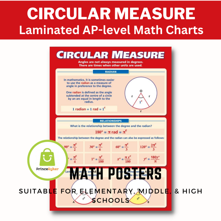 LAMINATED CIRCULAR MEASURE MATH POSTERS I AP LEVEL MATH POSTERS CHARTS ...