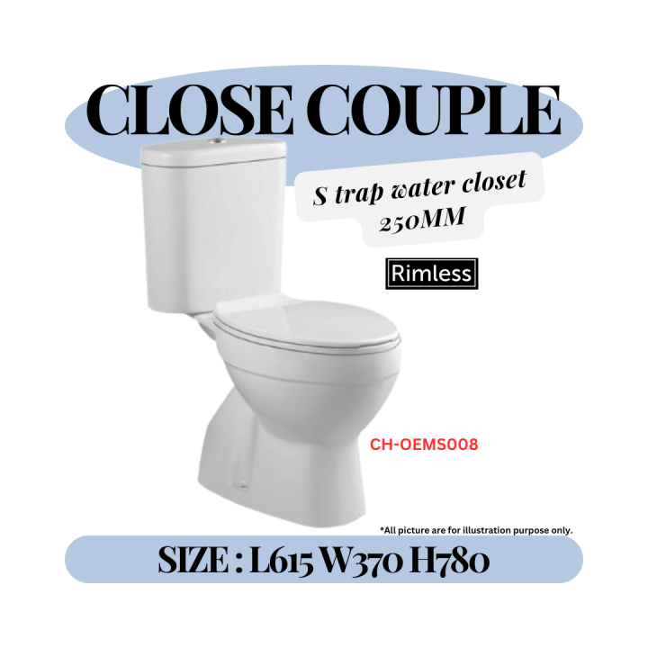 CH-OEMS008 CLOSE COUPLED RIMLESS WATER CLOSET 3/6L DUAL FLUSH S-TRAP ...