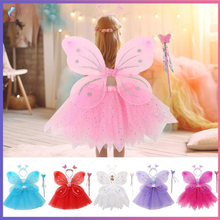 BENNETTGC 4Pcs/Set Dressing Up Kids Butterfly Headband Wings Tutu Skirt ...