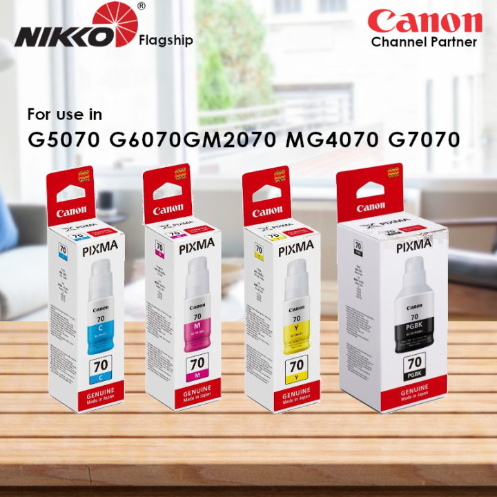 Canon GI-70 GI 70 GI70 PGBlack Cyan Magenta Yellow Refill Ink Bottles for Canon PIXMA G5070 ...