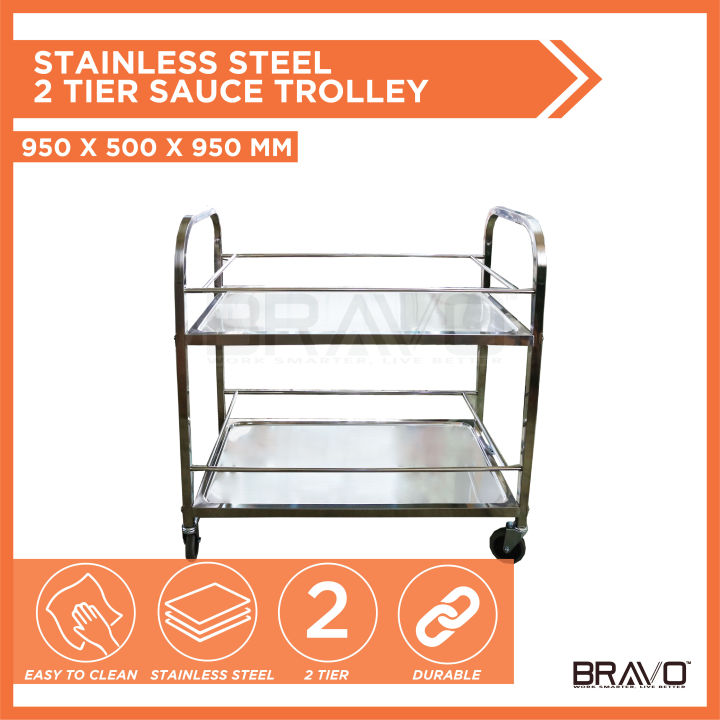 BRAVO Stainless Steel 2 Tier Sauce Trolley, DIM:950x500x950mm Organizer ...