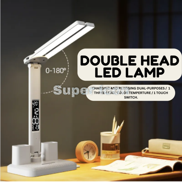 LED Double Head Rechargeable Desk Lamp Table Lamp Study Light with ...