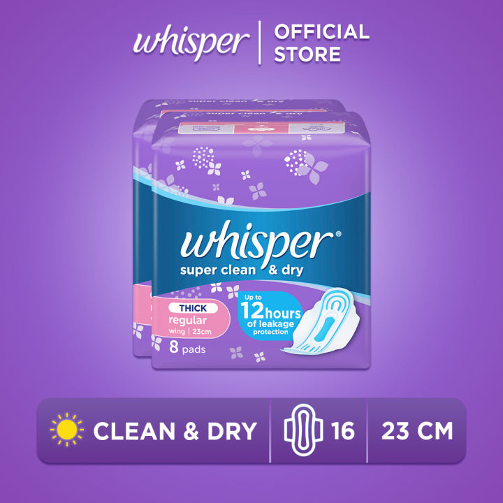 [Duo Pack] Whisper Super Clean & Dry Sanitary Napkin with Wings (8 pads ...