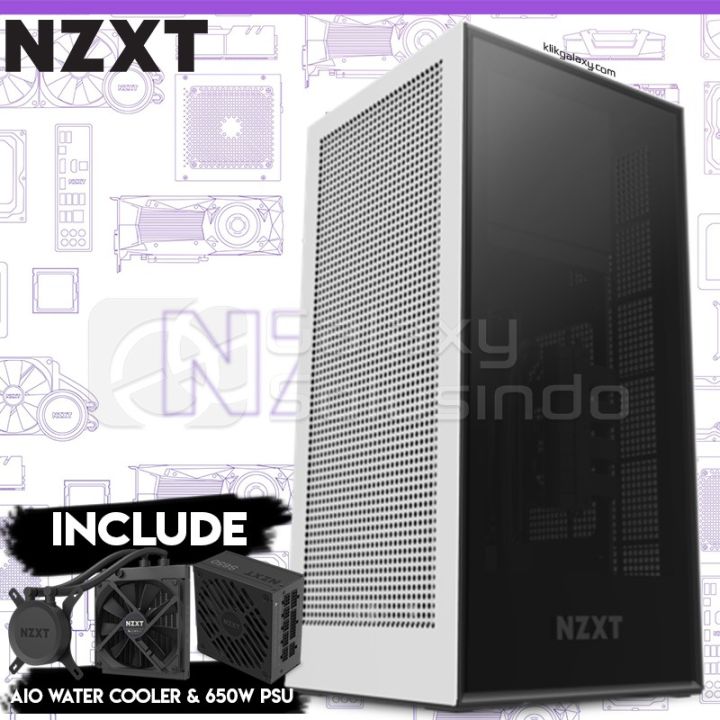 NZXT H1 White Tempered Gl Mini-ITX Gaming Case with PSU, AIO, and Riser ...