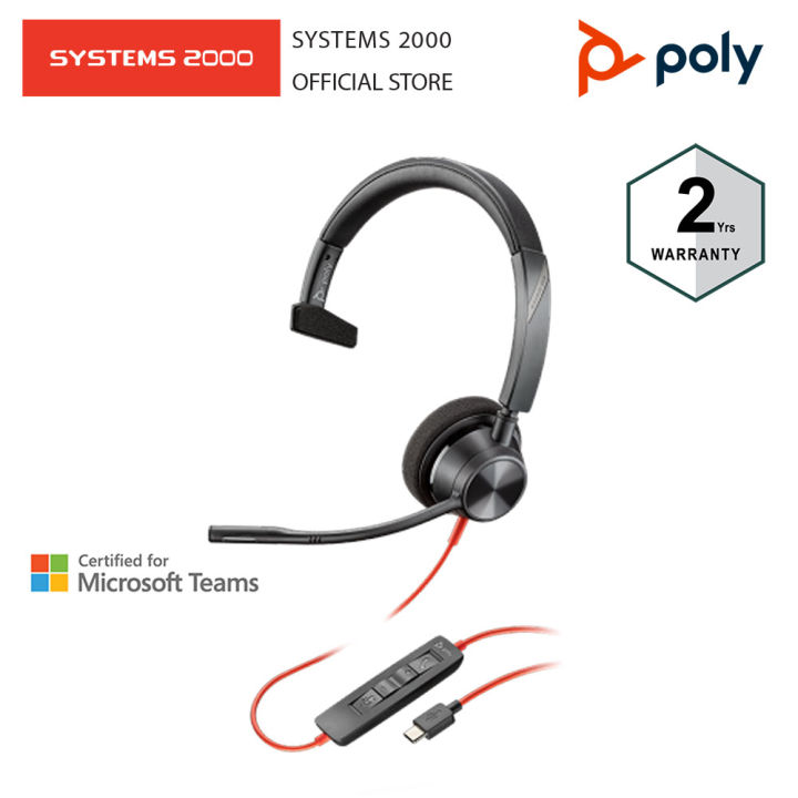 POLY BLACKWIRE 3310-M USB-C MONO USB HEADSET MICROSOFT CERTIFIED ...