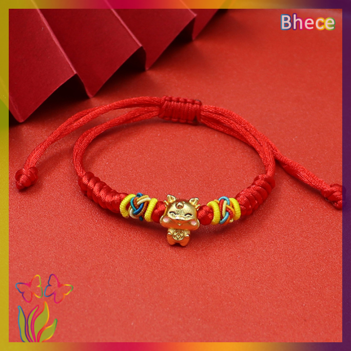 Bhece สร้อยข้อมือสร้อยราศีมังกรสไตล์จีนสร้อยข้อมือเชือกสีแดงนำโชครูป ...