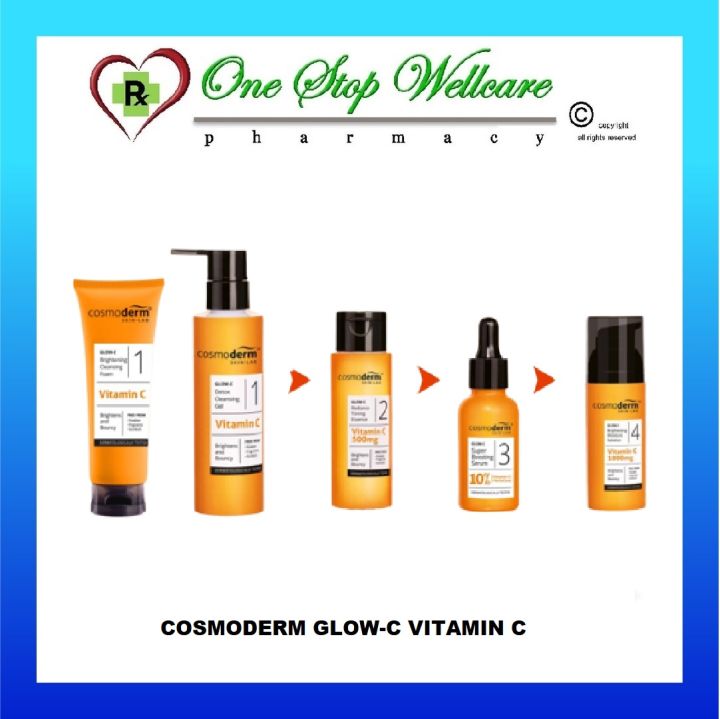 COSMODERM GLOW-C VITAMIN C (CLEANSER 120ML / TONER 100ML/ MOISTURIZER ...