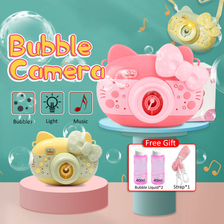 Cute HelloKitty Children Bubble Camera Play Set With Led Light Music Toy Bubble Battery Operated ...