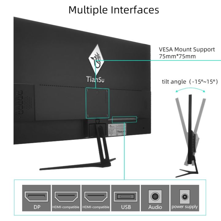 TIANSU 24 Inch Monitor 2K 144Hz Gaming Monitors 165Hz 16:9 Fast IPS ...