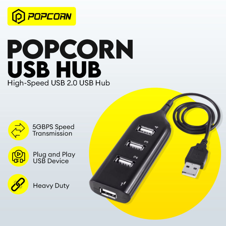 Popcorn USB Hub 4 Port High Speed Transfer Extension Adapter Portable ...