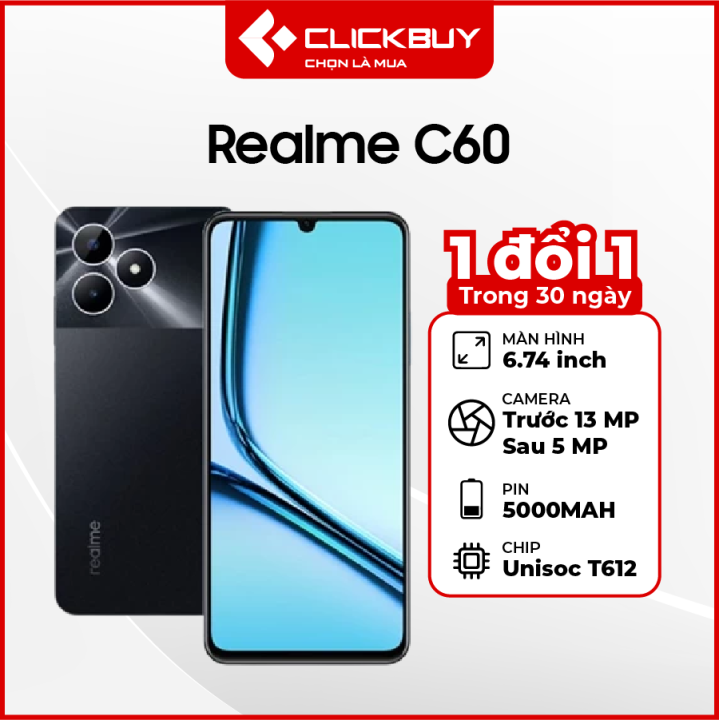 Điện thoại Realme C60 4GB/64GB - thiết kế mỏng nhẹ, độ phân giải HD+ ...