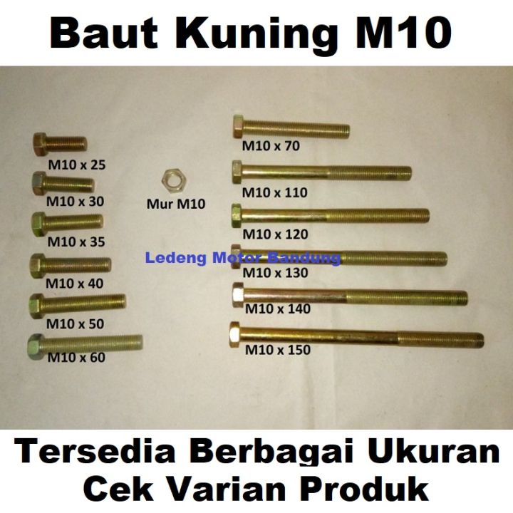 Baut Kuning M10 Mur Kunci 14 Tersedia Berbagai Ukuran Panjang | Lazada Indonesia