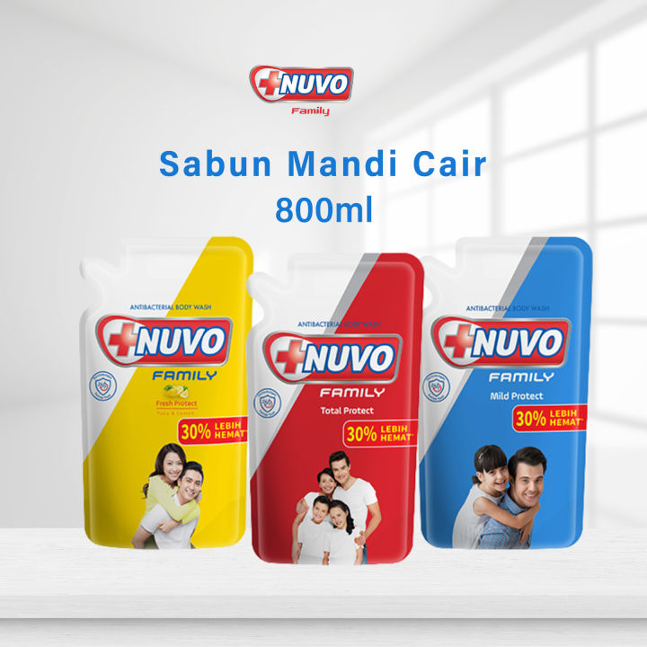 Nuvo Family Sabun Mandi Cair Merah Biru Kuning 800ml Pouch Bodywash ...