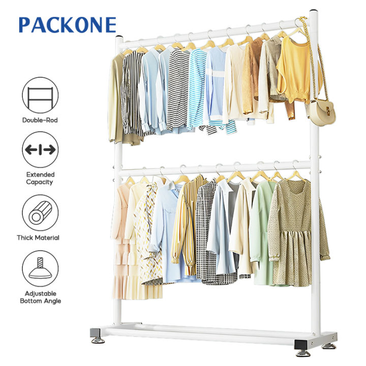 Packone Rak Baju Clothes Rack Double Pole Steel Laundry Rack Ckothes ...