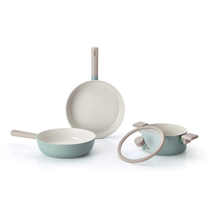 NEOFLAM Ceramic Nonstick IH Full Induction Cookware 3P Pot Pan Wok ...