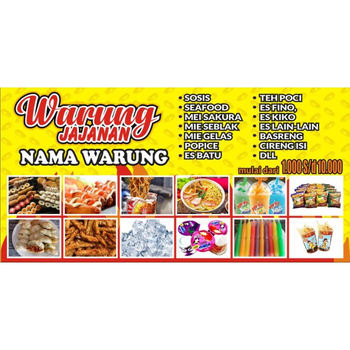 SPANDUK BANNER ANEKA JAJANAN WARUNG JAJANAN KEKINIIAN JUALAN CAMILAN ...