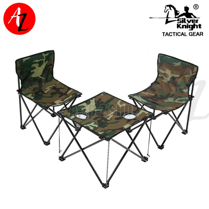 SILVER KNIGHT 3PCS Camping Foldable Picnic Camouflage Table and 2 ...