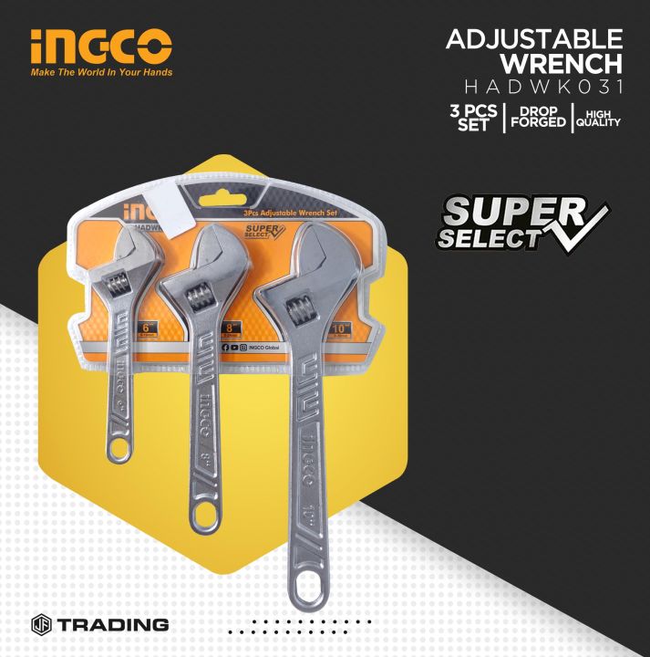 INGCO Super Select Adjustable Wrench Set 3 PCS/SET HADWK031 | Lazada PH
