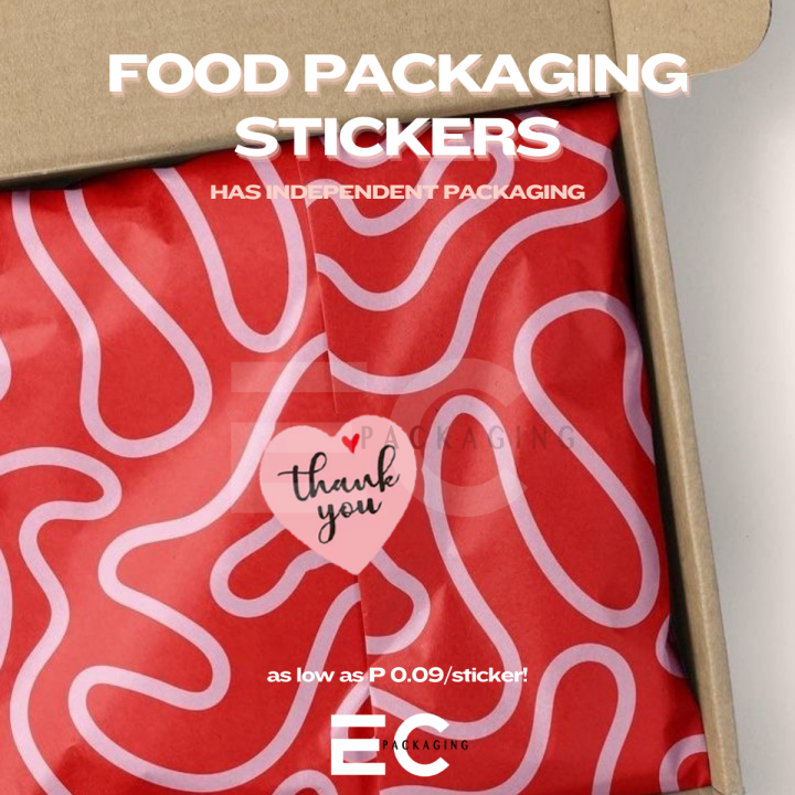 EC 2.5CM 1INCH HEART SHAPE FOOD PACKAGING STICKER 500PCS/ROLL THANK YOU ...